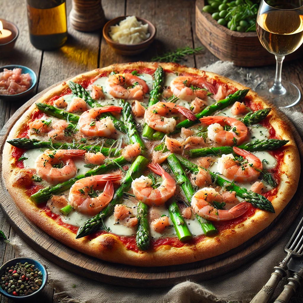 Mediterrane Pizza met Zalm, Knoflookgarnalen en Zeekraal