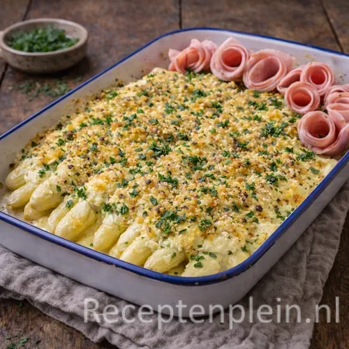 Gegratineerde asperges met ham - Receptenplein.nl