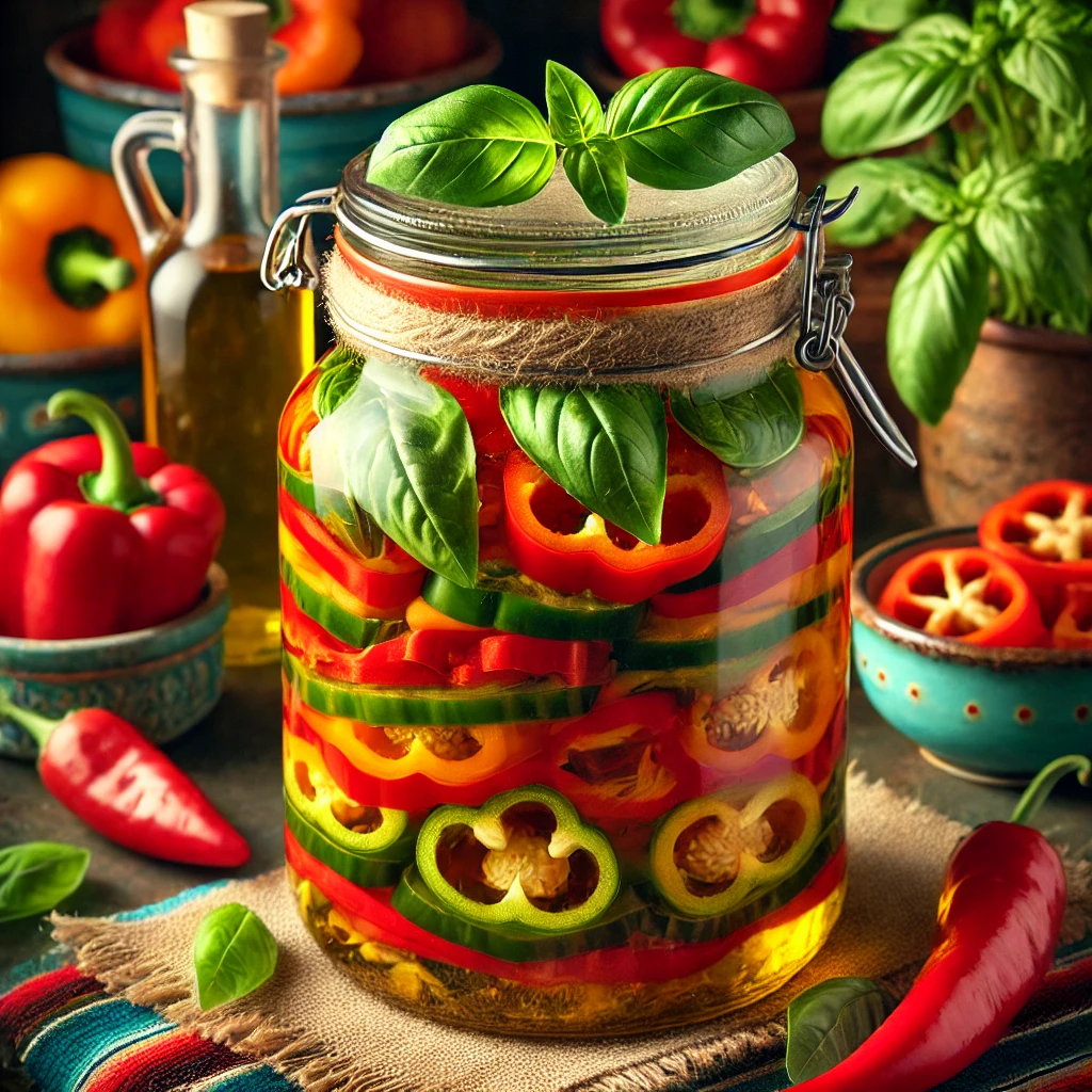 Ingemaakte Paprika's met Basilicum