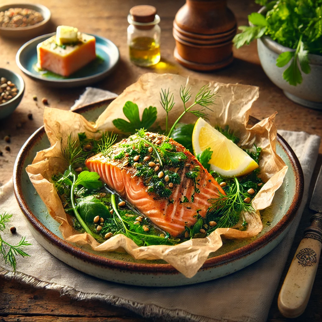 Zalmfilet in papillotte met zuring en venkel - Receptenplein.nl